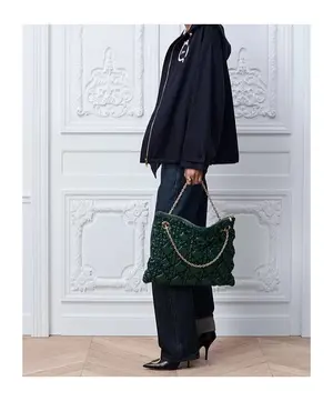 Dior Medium Crushed Leather Bag With Gold-tone Chain - Forest