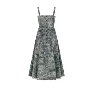 Dior Riviera Mid-length Flared Dress With Graphic Pattern - Gray