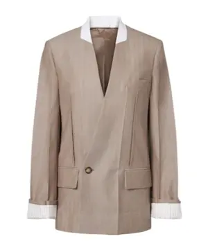 Victoria Beckham Herringbone Virgin Wool Blazer - Nude