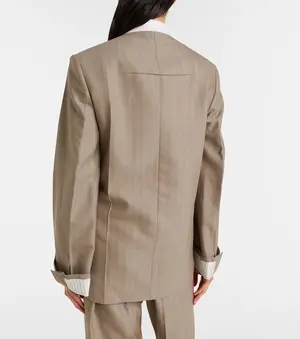 Victoria Beckham Herringbone Virgin Wool Blazer - Nude