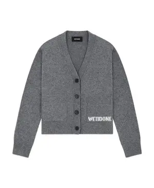 We11Done V-neck Logo Embroidered Knitted Cardigan - Gray