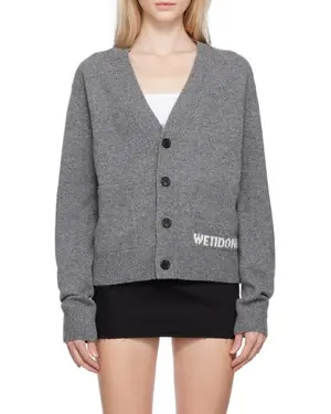 We11Done V-neck Logo Embroidered Knitted Cardigan