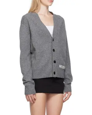 We11Done V-neck Logo Embroidered Knitted Cardigan