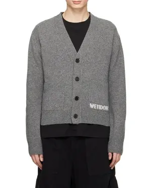 We11Done V-neck Logo Embroidered Knitted Cardigan
