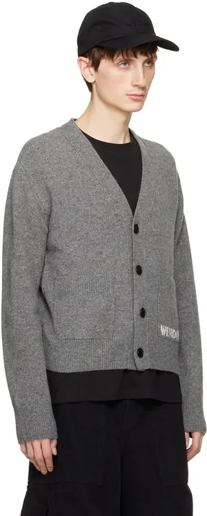 We11Done V-neck Logo Embroidered Knitted Cardigan