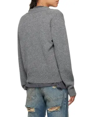 We11Done V-neck Logo Embroidered Knitted Cardigan