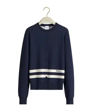 Dior Embroidered Logo Cardigan - Navy Blue/white