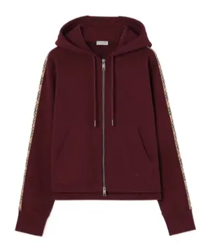 Burberry Checked-band Zip-up Hoodie - Vineyard Red
