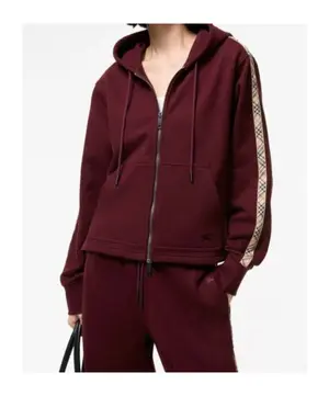 Burberry Checked-band Zip-up Hoodie - Vineyard Red