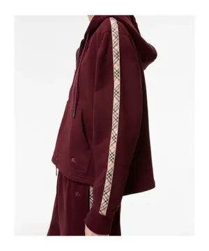 Burberry Checked-band Zip-up Hoodie - Vineyard Red