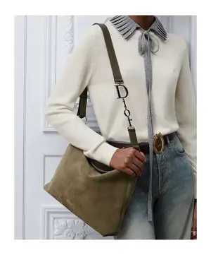 Dior Medium Suede Calfskin Bag - Khaki