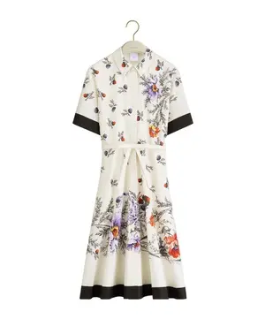 Dior Mid-length Shirtdress With Floral Print And Bow Belt - White