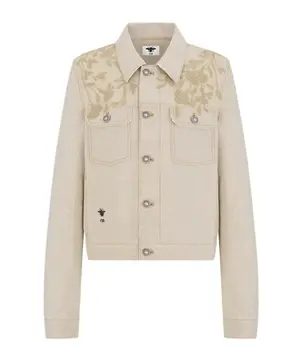 Dior Embroidered Bee And Cd Signature Denim Jacket - Beige