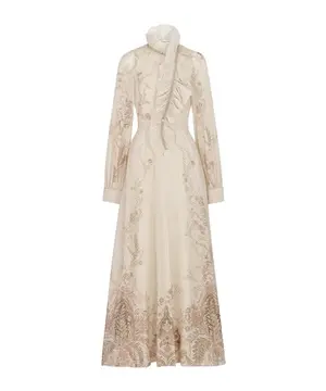 Dior Paisley Motif Long Dress With Removable Ruched Collar - Beige