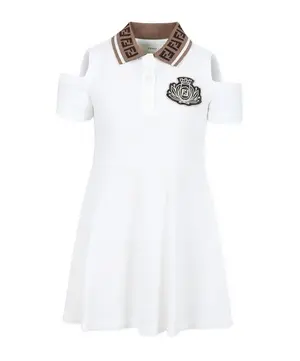 Fendi Short Sleeve Collared Dress - White
