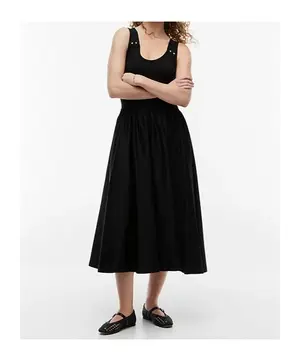 Tommy Hilfiger Ribbed Bodice And Pleated Midi Dress