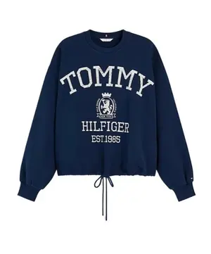 Tommy Hilfiger Crest Logo Print Drawstring Hem Sweatshirt - Dark Blue
