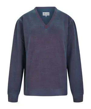 MAISON MARGIELA V-neck Sweater With Ribbed Cuffs And Hem - Blue