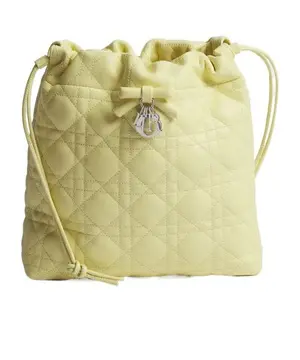 Dior Quilted Leather Mini Bucket Bag With Bow Detail - Mimosa Yellow
