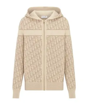 Dior Reversible Zipped Cardigan With Hood - Nude