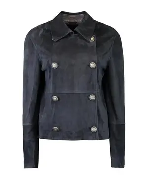 Brunello Cucinelli Double-breasted Suede Jacket - Black