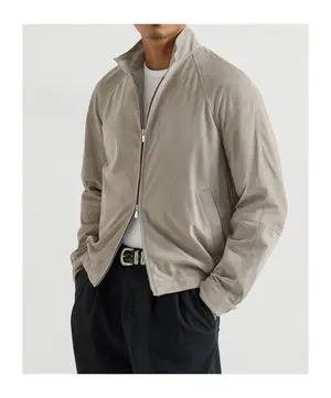 Brunello Cucinelli Suede Zip-up Jacket - Nude