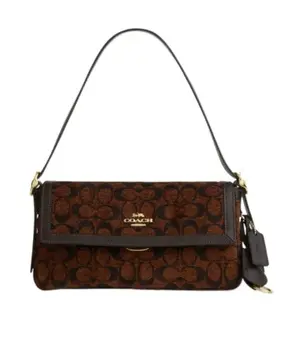 COACH Signature Chenille Flap Shoulder Bag - Truffle