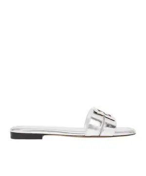 Fendi Ff Logo Plaque Metallic Nappa Leather Sandals - Silver