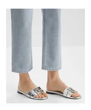 Fendi Ff Logo Plaque Metallic Nappa Leather Sandals - Silver