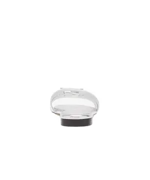 Fendi Ff Logo Plaque Metallic Nappa Leather Sandals - Silver