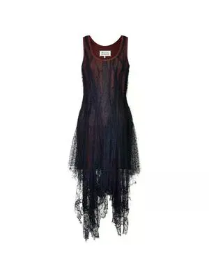 MAISON MARGIELA Creased Lace-overlay Asymmetrical Dress - Blue