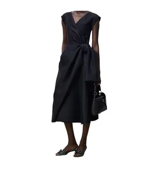 Dior Midi-length Draped Dress With Asymmetrical Bow - Black