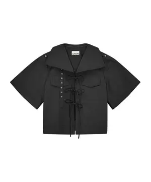 GANNI High Neck Blouse With Adjustable Collar And Sleeves - Black