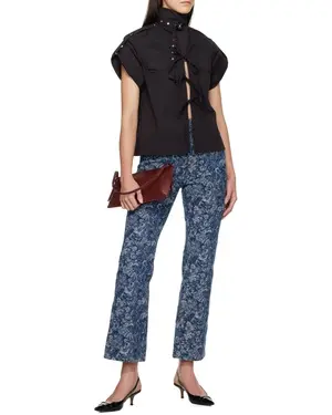 GANNI High Neck Blouse With Adjustable Collar And Sleeves
