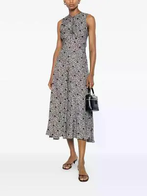 Sandro Pleated Floral-print Dress - Brown
