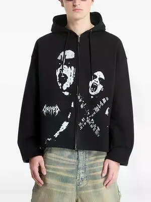 WASTED Graphic Print Zip-up Hoodie - Black