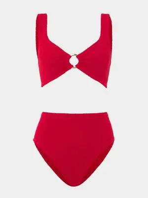 Hunza G Nadine High-waisted Bikini Bottoms With Gold Hoop - Red