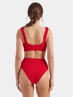 Hunza G Nadine High-waisted Bikini Bottoms With Gold Hoop - Red