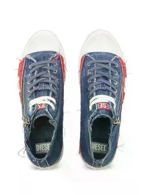 DIESEL® Frayed Denim High-top Sneakers
