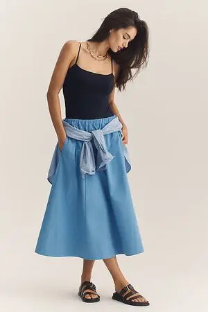 Maeve Cotton Pull-on Midi Skirt - Blue Bonnet