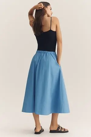 Maeve Cotton Pull-on Midi Skirt - Blue Bonnet