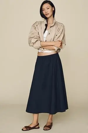 Maeve 100% Cotton Pull-on Midi Skirt - Navy