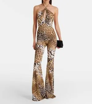 Roberto Cavalli Jaguar-print Jersey Jumpsuit - Multicoloured