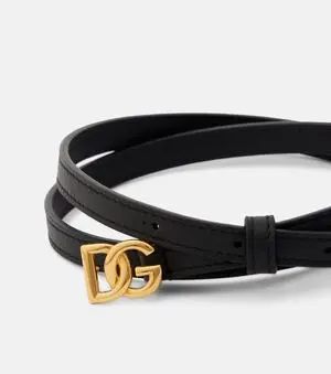 Dolce & Gabbana Skinny Leather Belt With Gold Tone Logo - Black