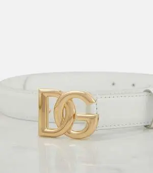Dolce & Gabbana Skinny Leather Belt With Dg Logo - White