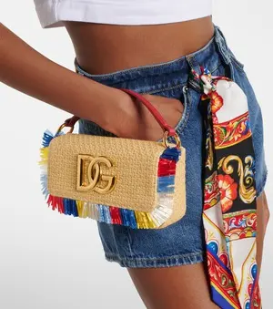 Dolce & Gabbana Small Raffia Crossbody Bag With Multicolor Fringe And Dg Logo - Multicoloured