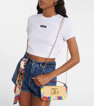 Dolce & Gabbana Small Raffia Crossbody Bag With Multicolor Fringe And Dg Logo - Multicoloured