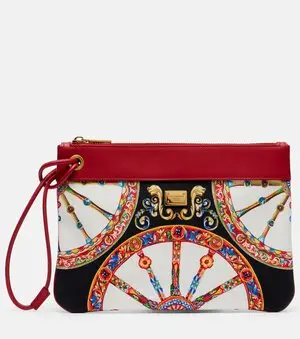 Dolce & Gabbana Printed Canvas Pouch With Leather Trim - Multicoloured