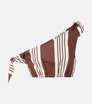 Posse Rosie Asymmetrical Striped Cotton Crop Top - Brown