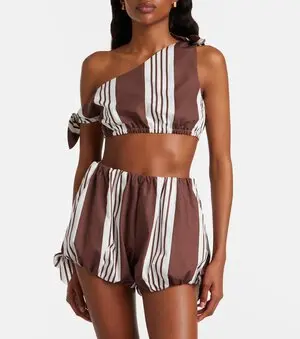 Posse Rosie Striped Cotton Shorts - Brown
